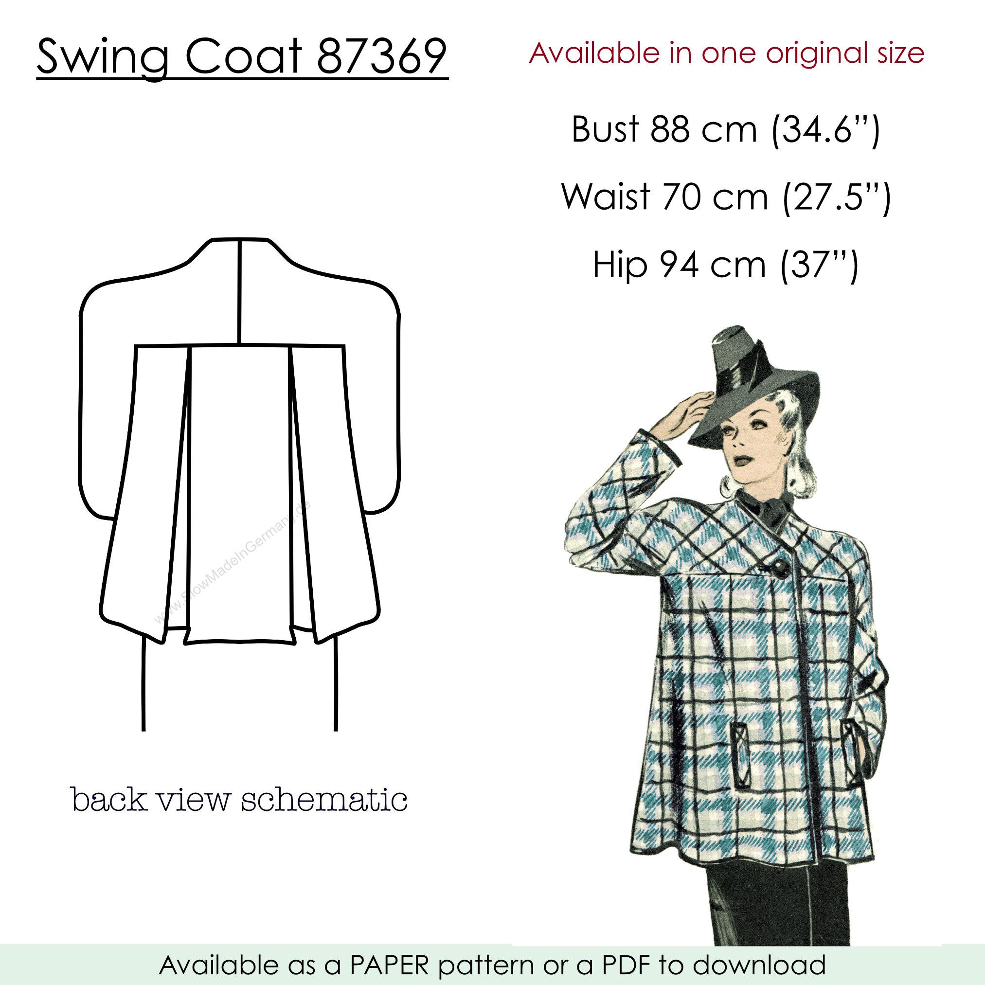 Late 1930s Swing Coat Sewing Pattern. Short Swing Coat With Yoke and Flared Pleated Back ...