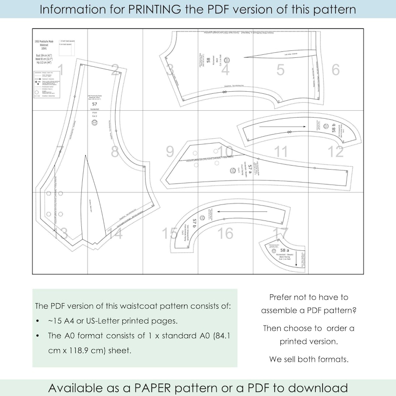 1950s Waistcoat Sewing Pattern. Double-breasted Vest With V-neckline ...