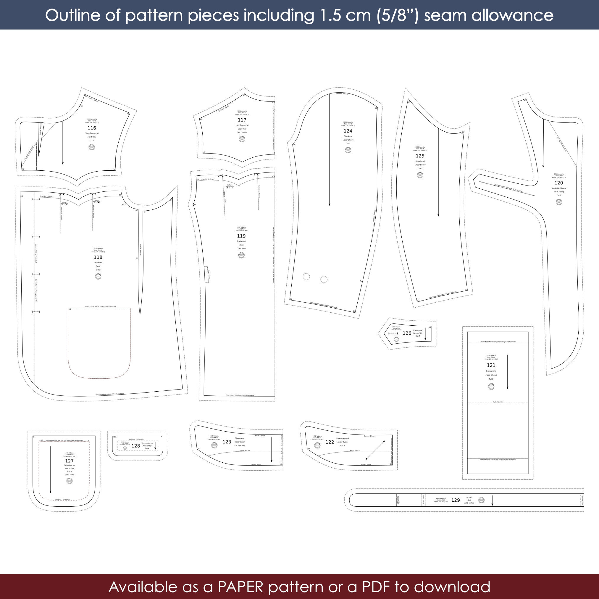 1930s Men's Sports Jacket Pattern. Original Vintage Size: Chest 104 Cm ...