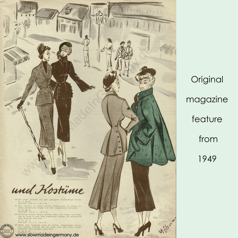 1940s Swing Coat Pattern, With Wide Cuffs and Stand-up Collar. Original ...