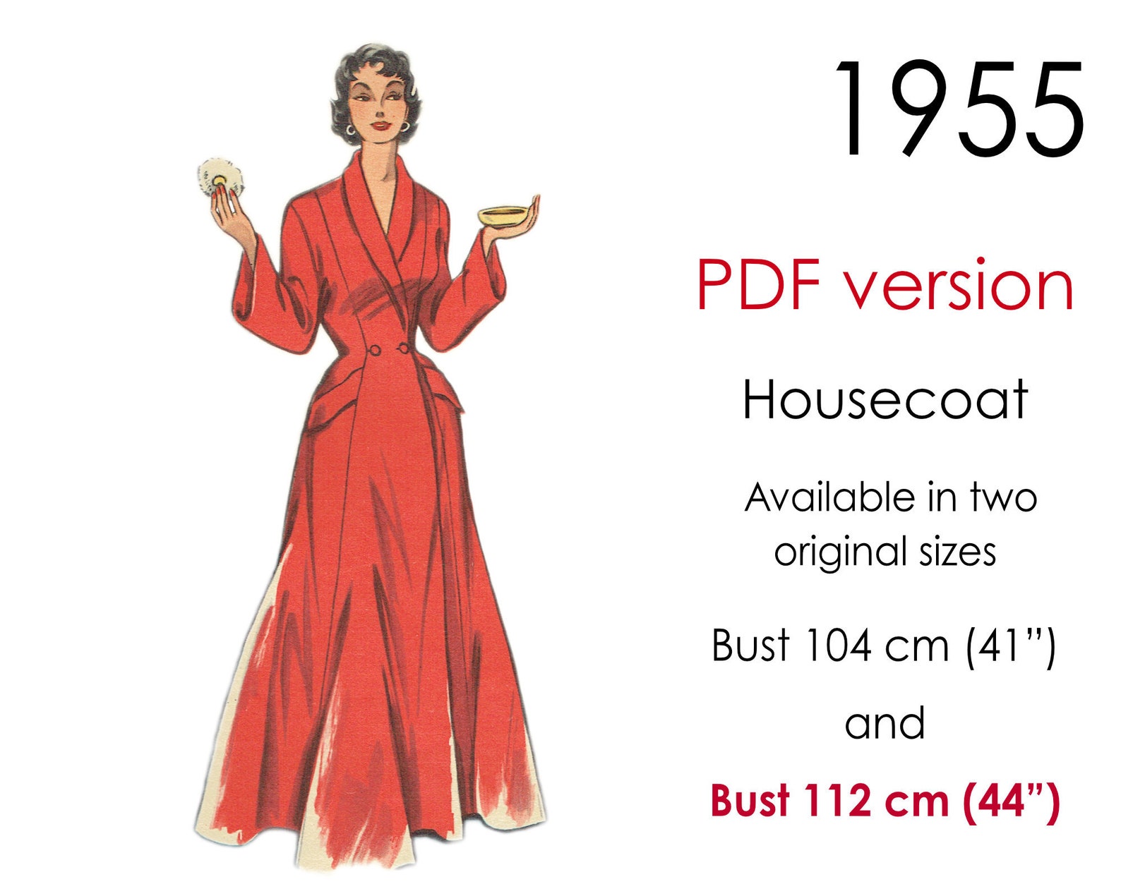 1950s Housecoat Sewing Pattern. Housecoat With Shawl Collar - Etsy