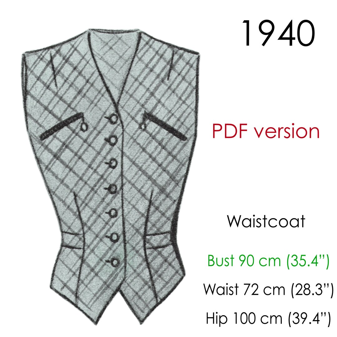 1940s Waistcoat Pattern. Collarless Vest, With High V-neckline, Zipped ...