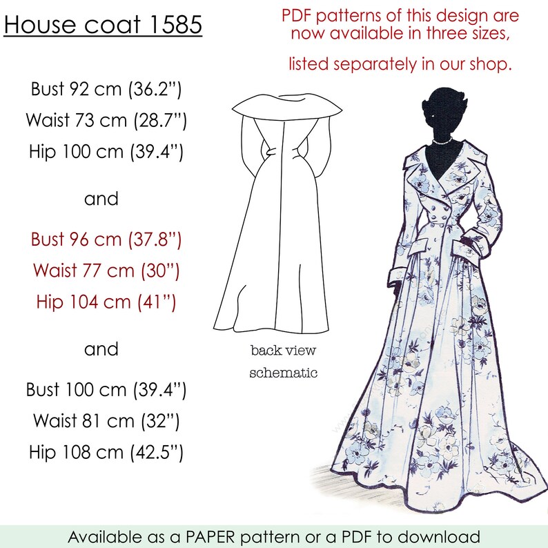 Housecoat Robe Pattern. 1940s Long Robe Pattern With Wide Collar ...