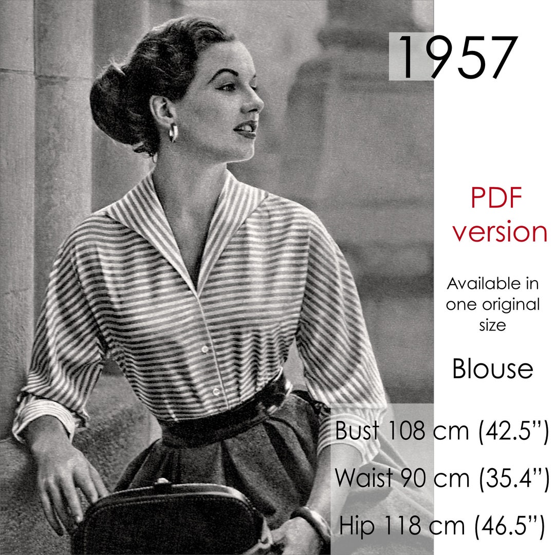 1950s Blouse Sewing Pattern. Rever Collar. Original Vintage Size: Bust ...