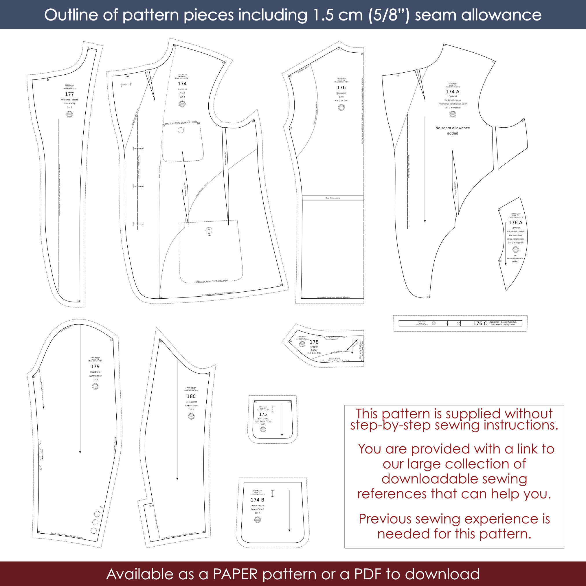 1930s Men's Sports Jacket Pattern, With Notched Collar, Three Buttons ...