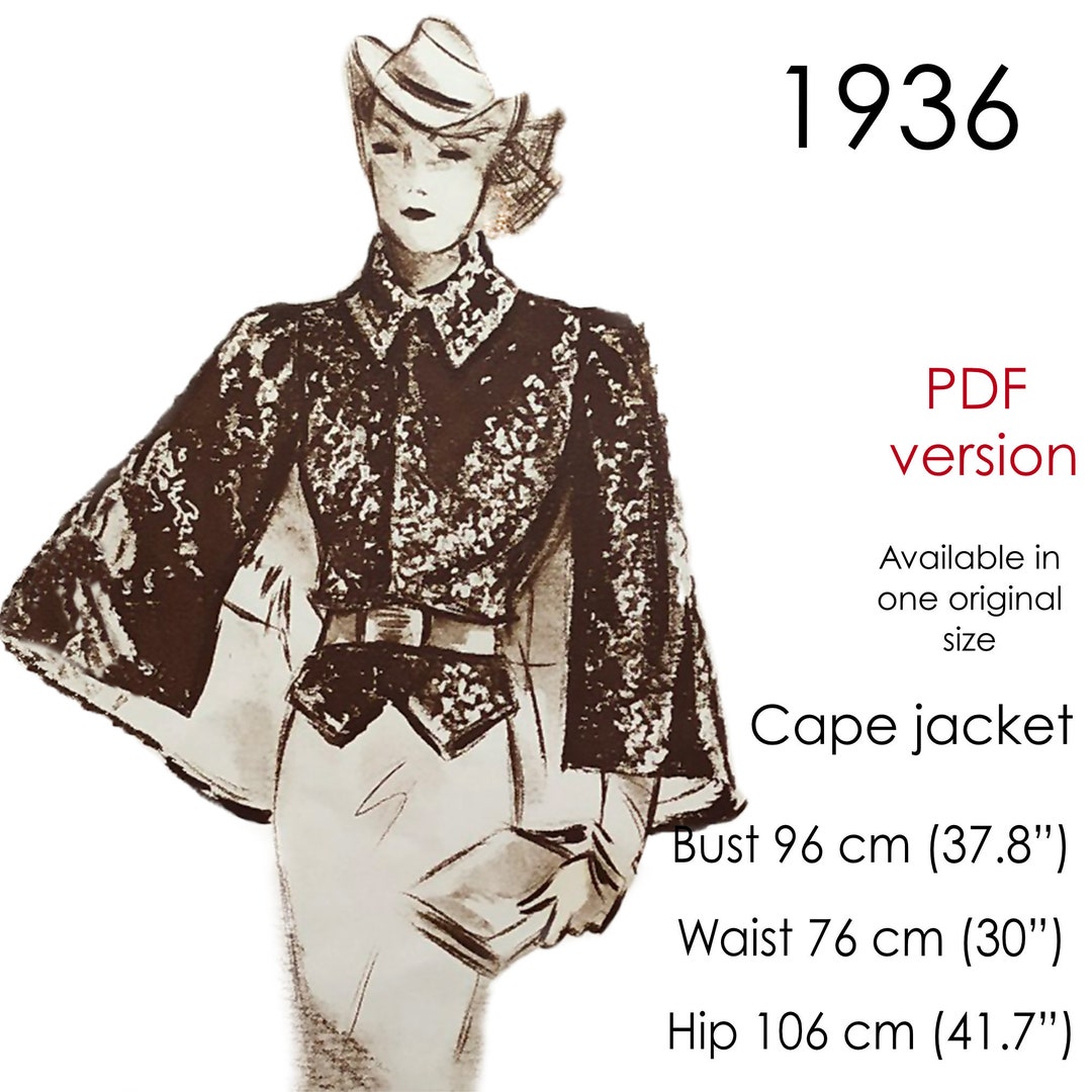 1930s Jacket Pattern With Cape. Short Jacket With Collar and Cape ...