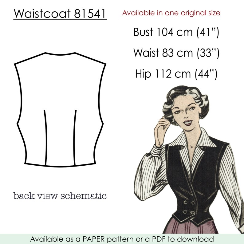 1950s Waistcoat Sewing Pattern Vest Pattern With Peaked Rever - Etsy