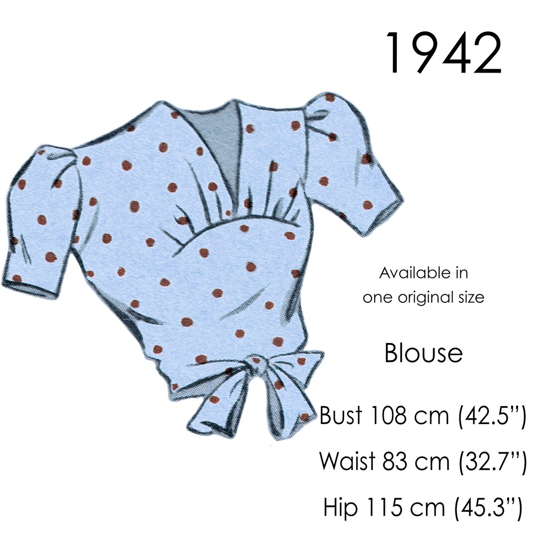 1940s Blouse Pattern With Front Bust Gathers, a V-neck & Short Sleeves ...