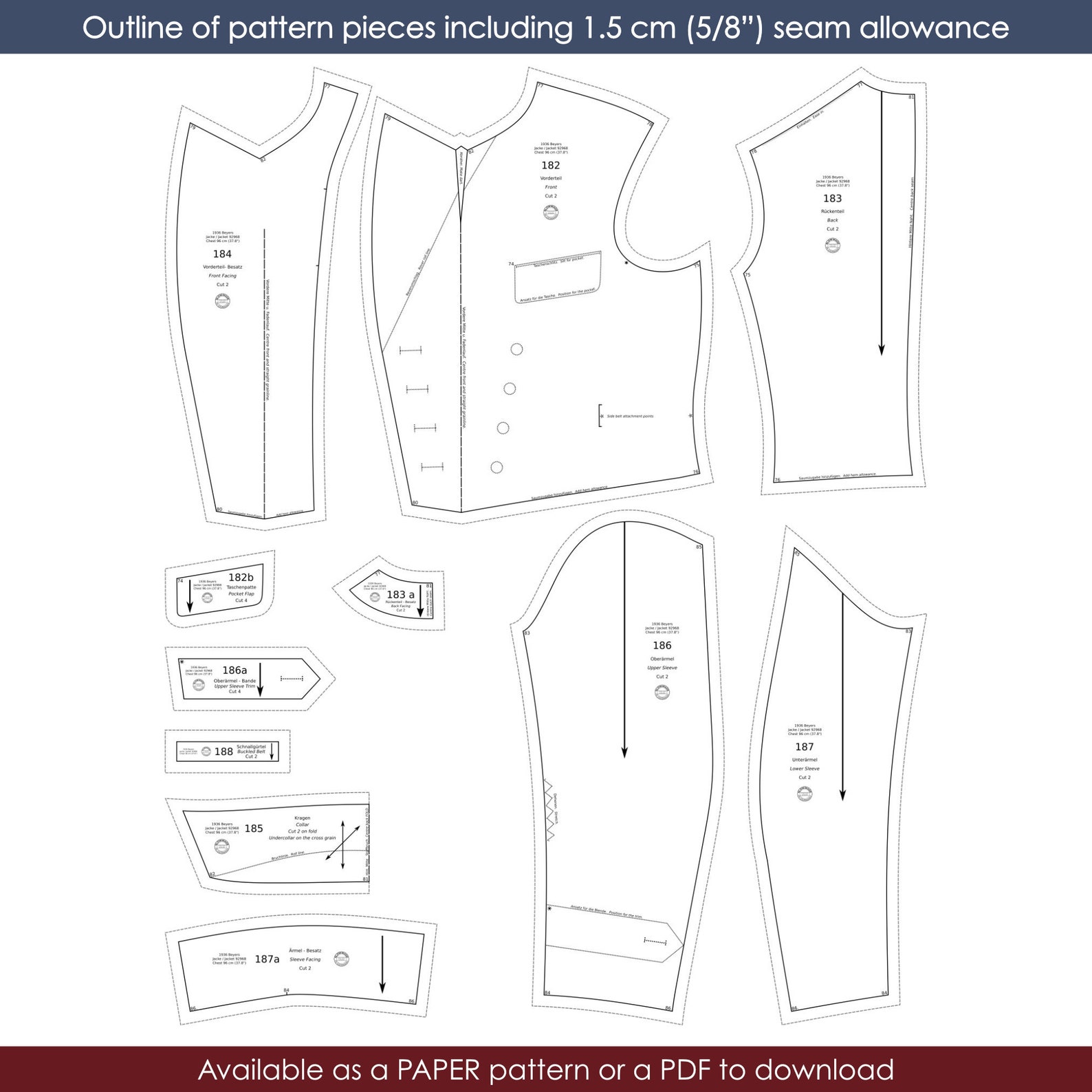 1936 Men's Short Jacket Pattern, Double Breasted Coat Pattern. Original ...