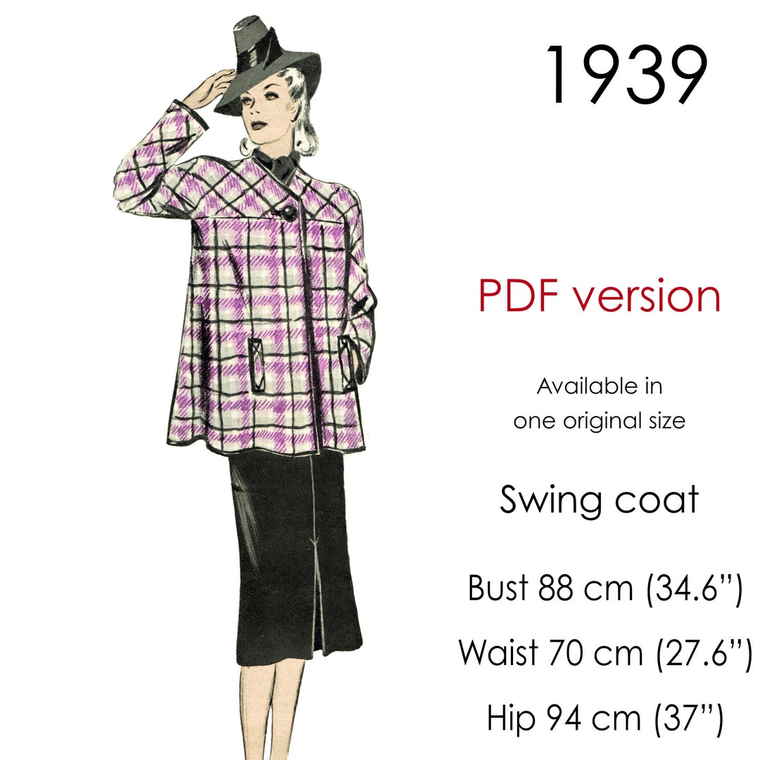 Late 1930s Swing Coat Sewing Pattern. Short Swing Coat With Yoke and ...
