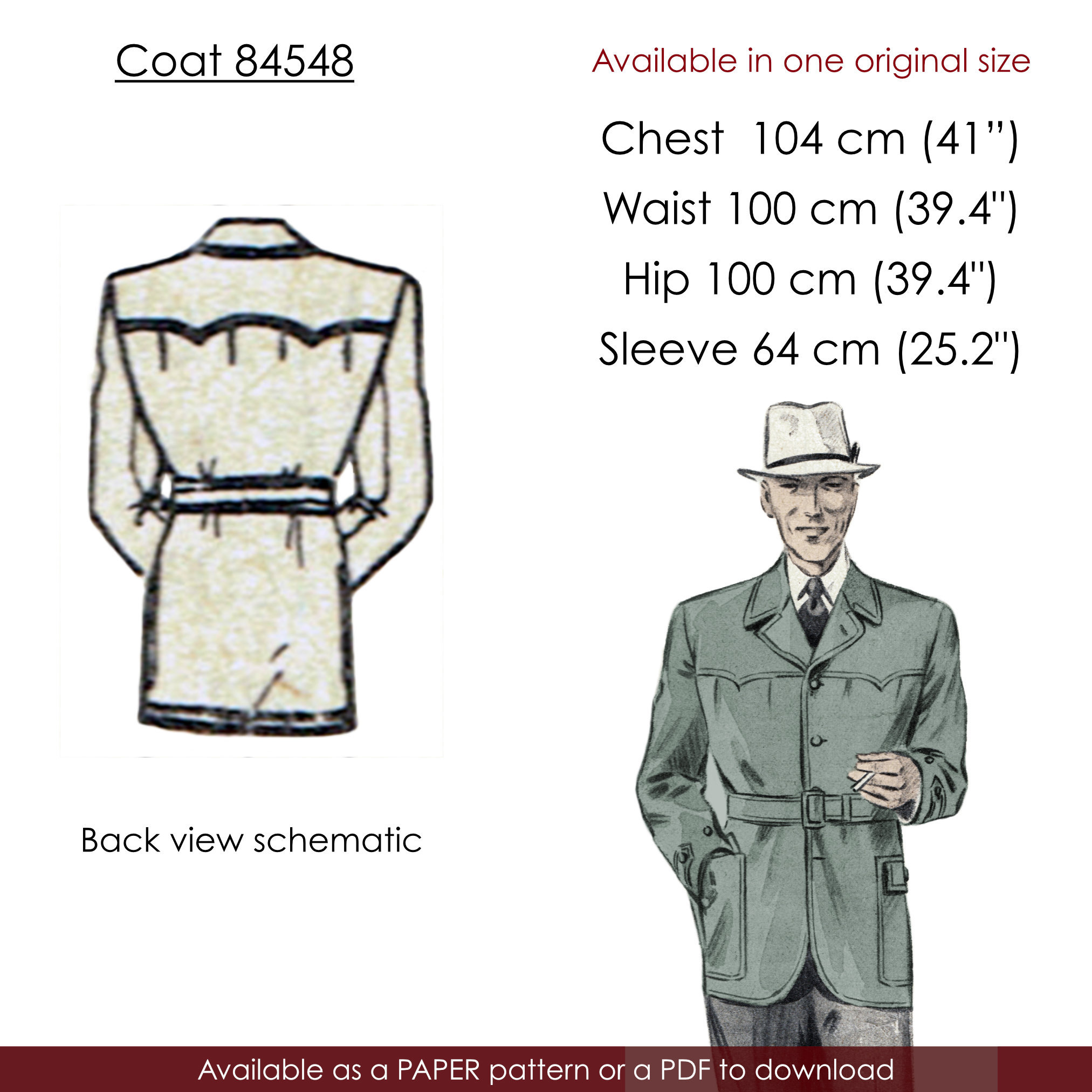 1930s Men's Sports Jacket Pattern. Original Vintage Size: Chest 104 Cm ...