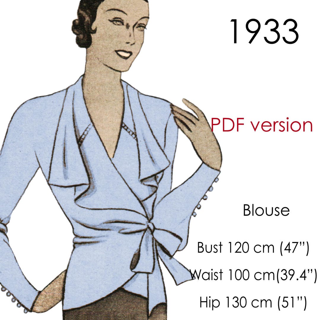 1930s Blouse Sewing Pattern With Wrap-over Front, Waterfall Collar and ...