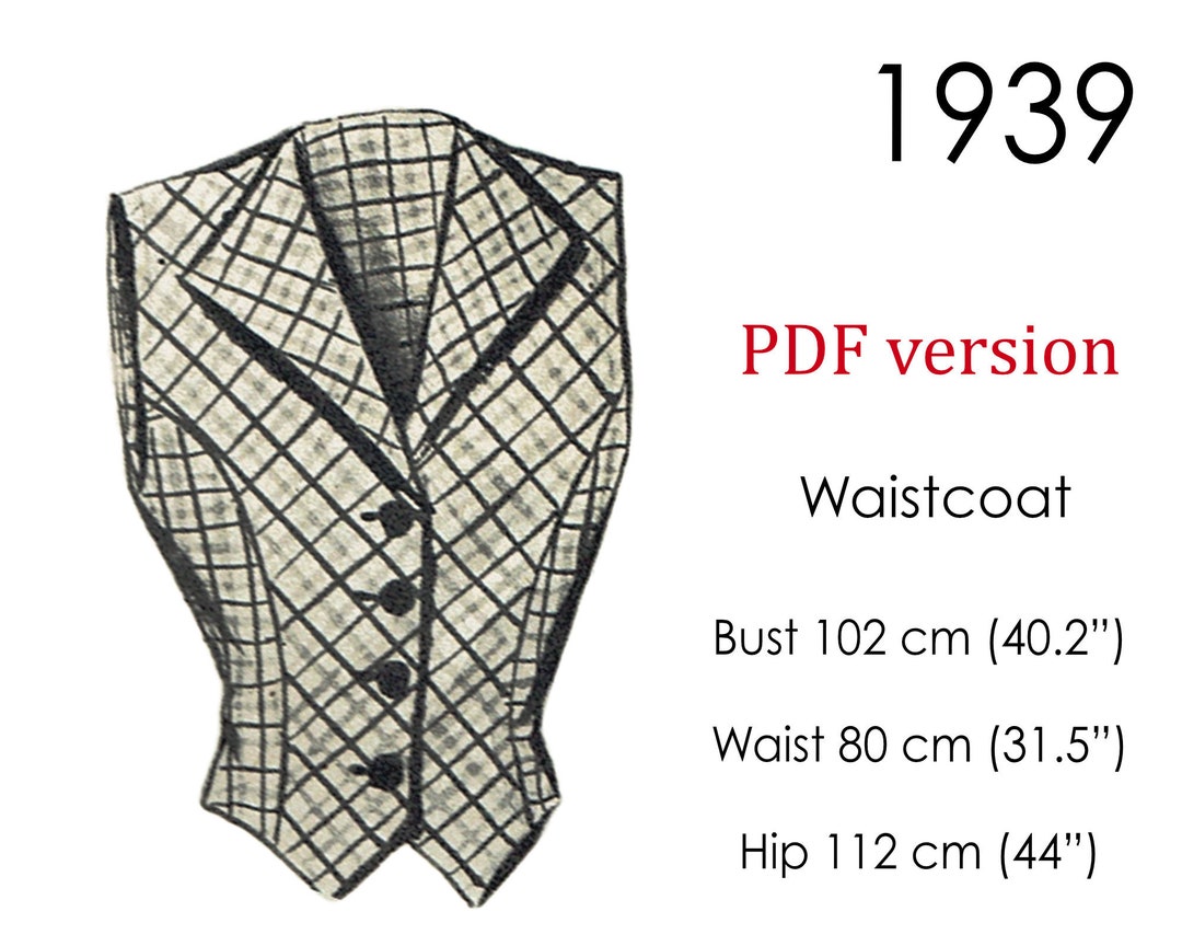 1930s Waistcoat Pattern 30s Vest Pattern With Rever Collar - Etsy
