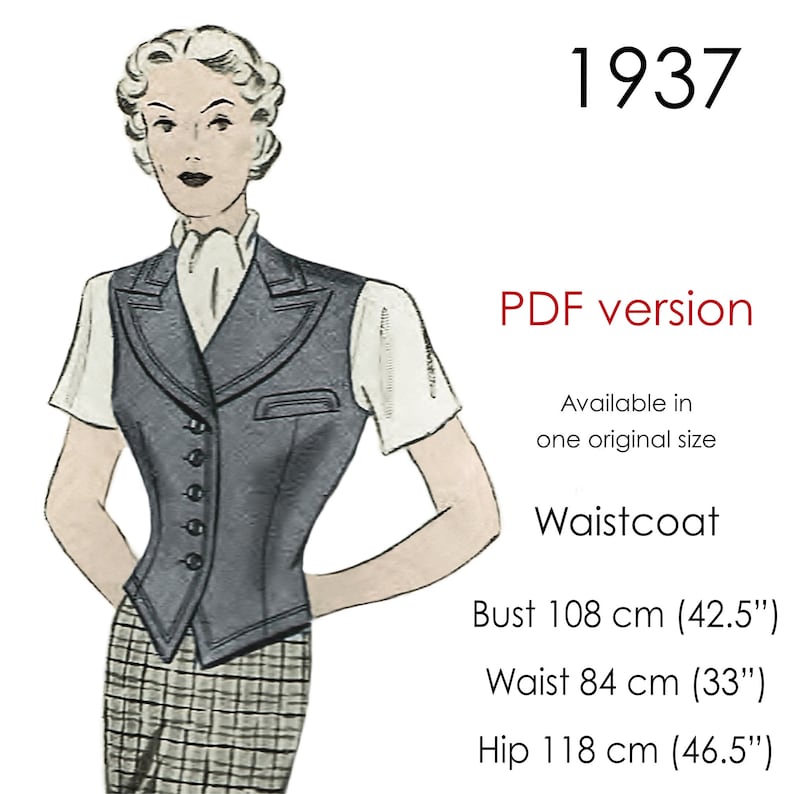 1930s Waistcoat Pattern, Vest Pattern With Peaked Notched Collar ...