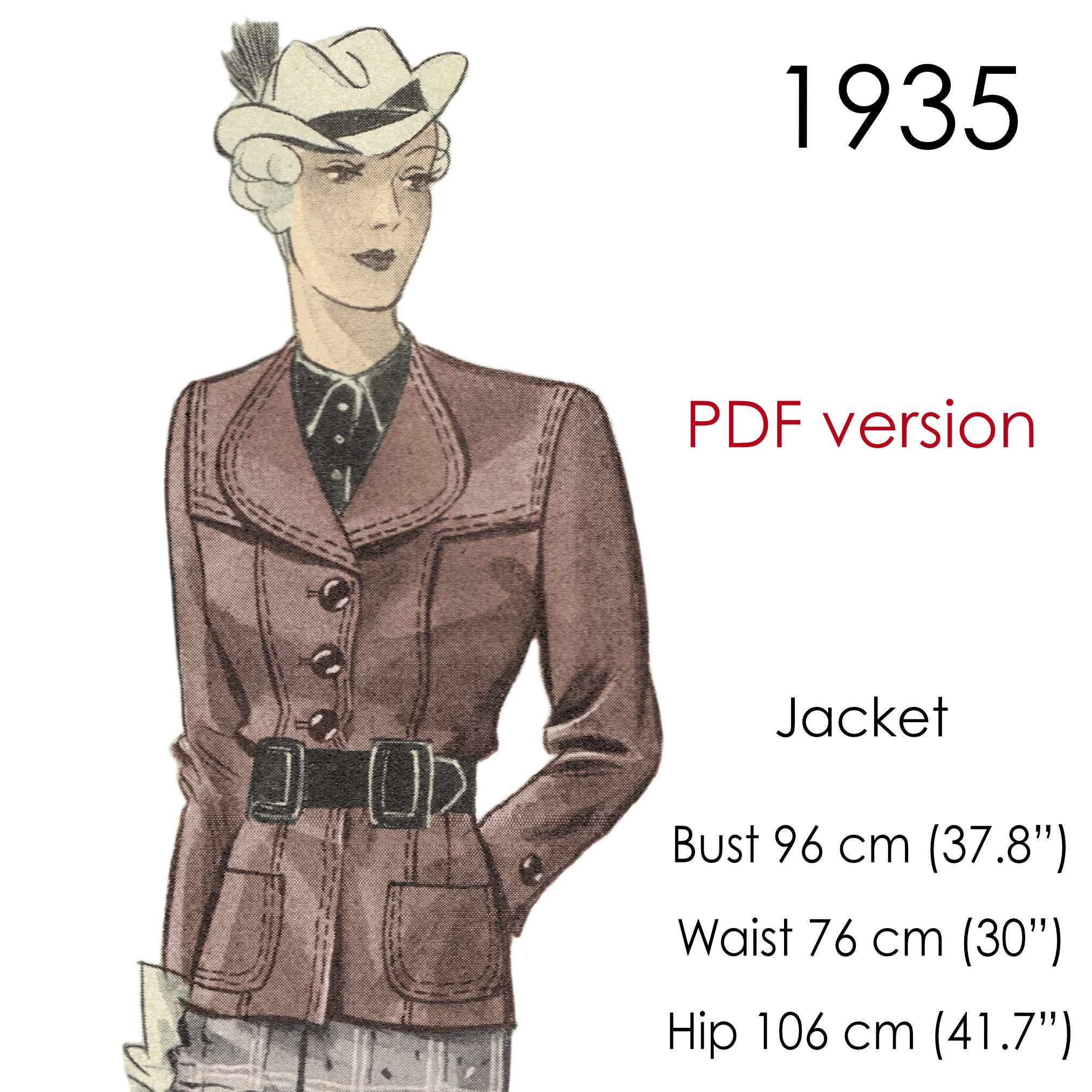 1930s Women's Sports Jacket Pattern. Original Vintage Size: Bust 96 Cm ...
