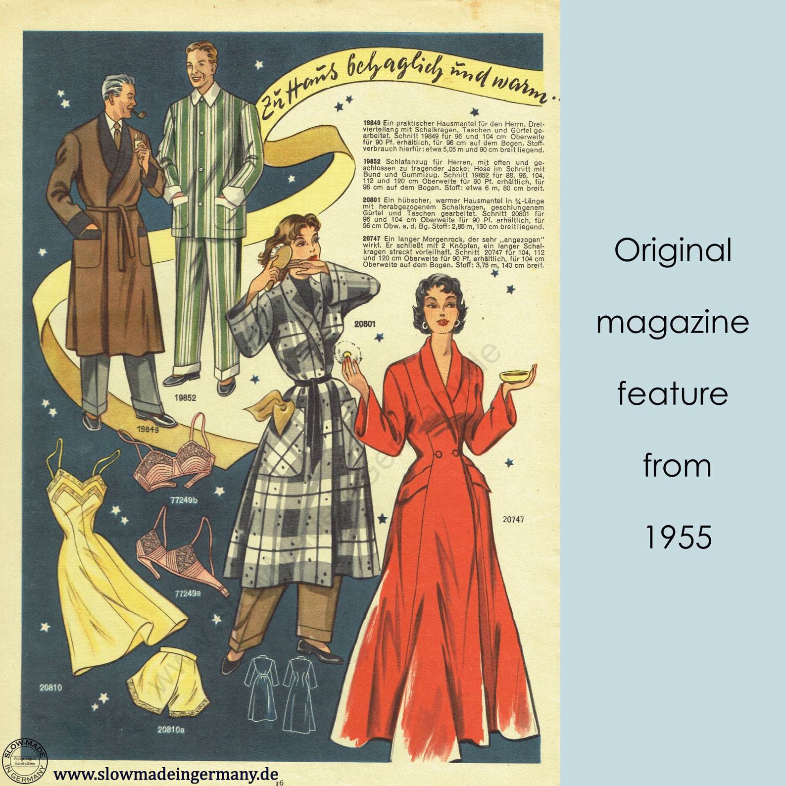 1950s Housecoat Sewing Pattern. Housecoat With Rever Collar, Double ...