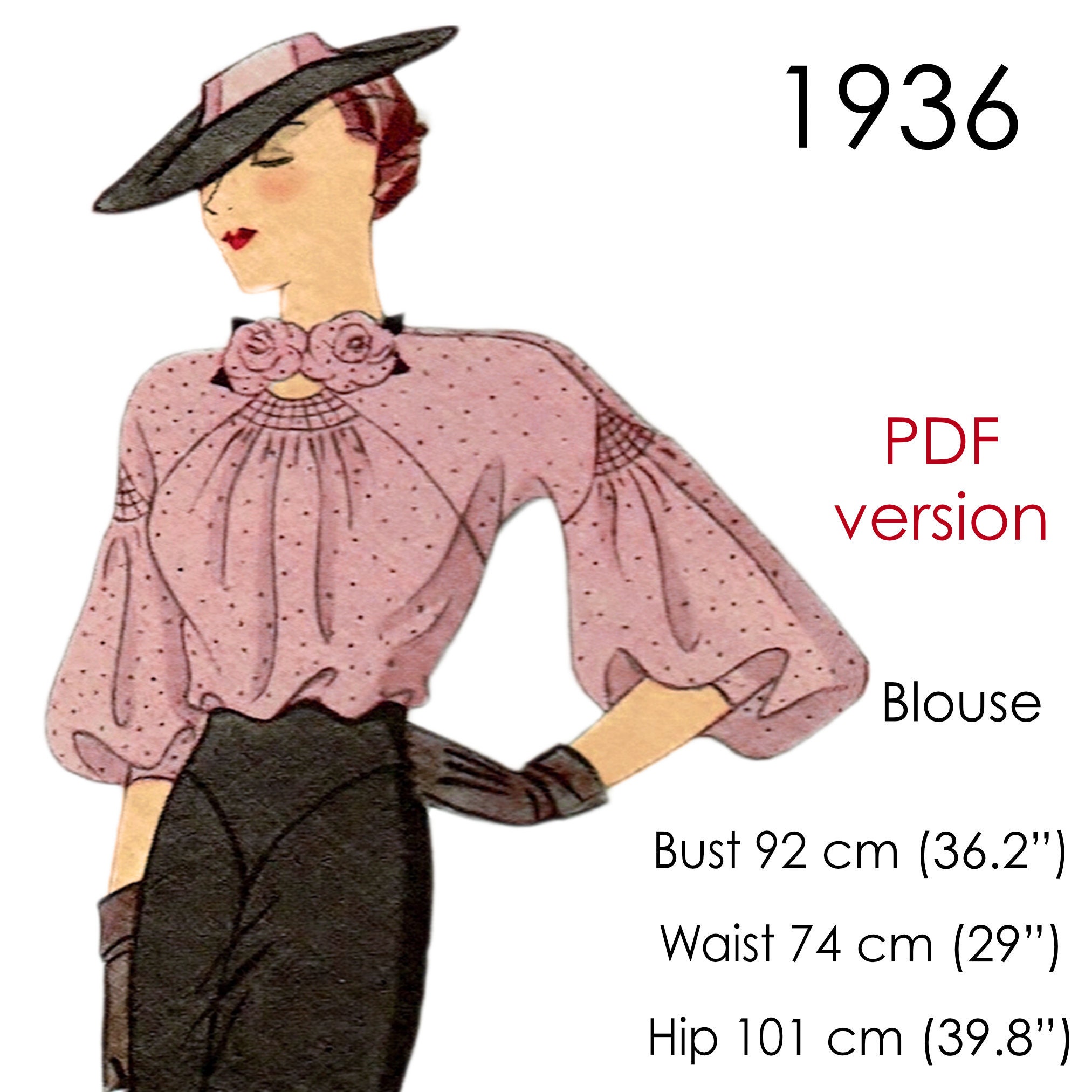 1930s Blouse Sewing Pattern. Blouse With Gathers, Shirring, Keyhole ...