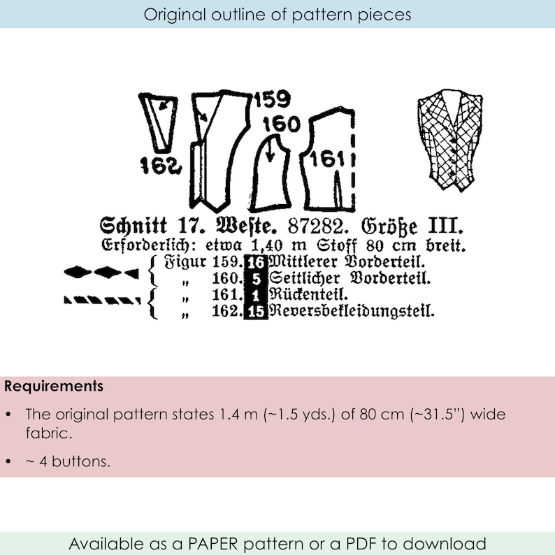 1930s Waistcoat Pattern 30s Vest Pattern With Rever Collar - Etsy