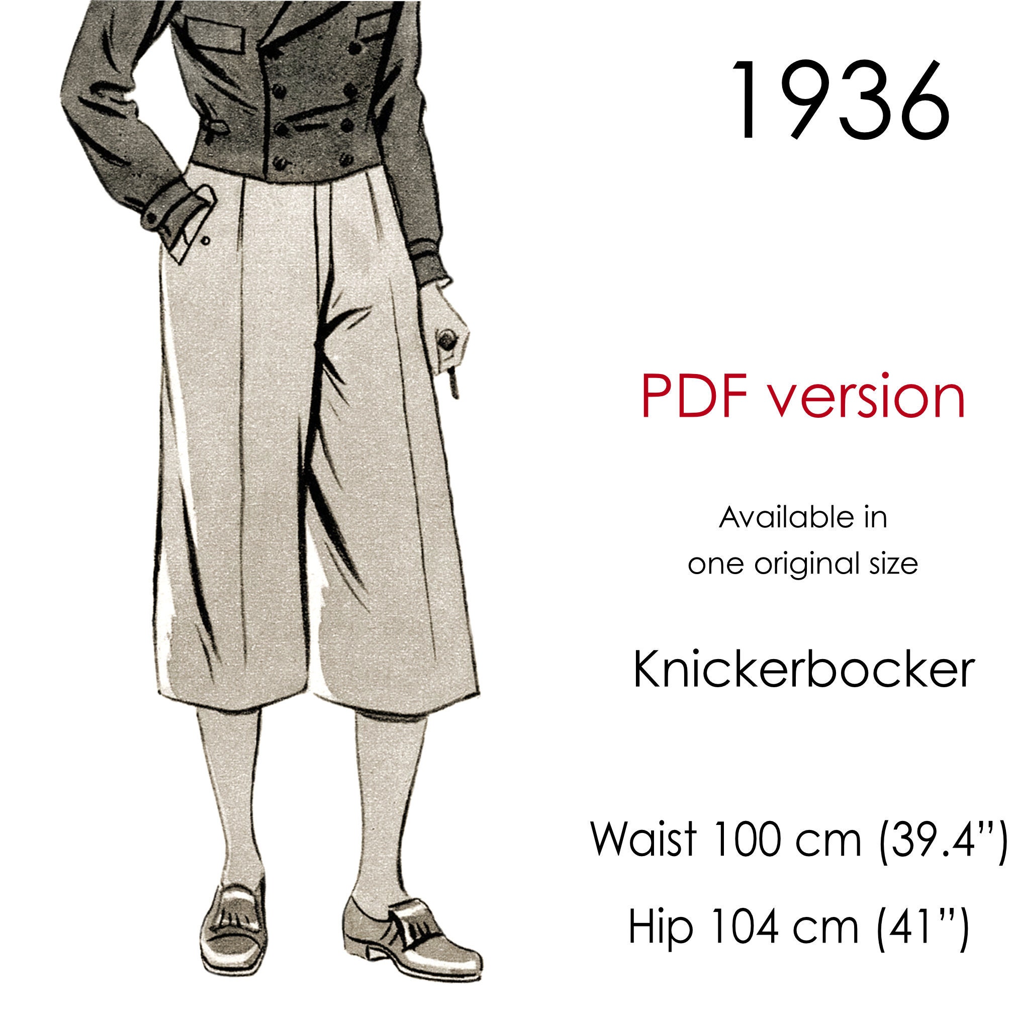 1930s Men's Knickerbocker Pattern. Plus-fours Pattern 1930s Men's Knickerbocker Pattern. Plus-fours Pattern
