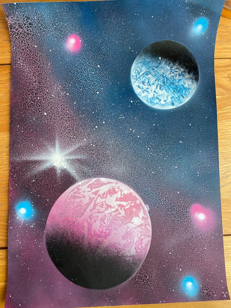 Spray Paint Art - Pink and Blue Crackled Nebula - Etsy