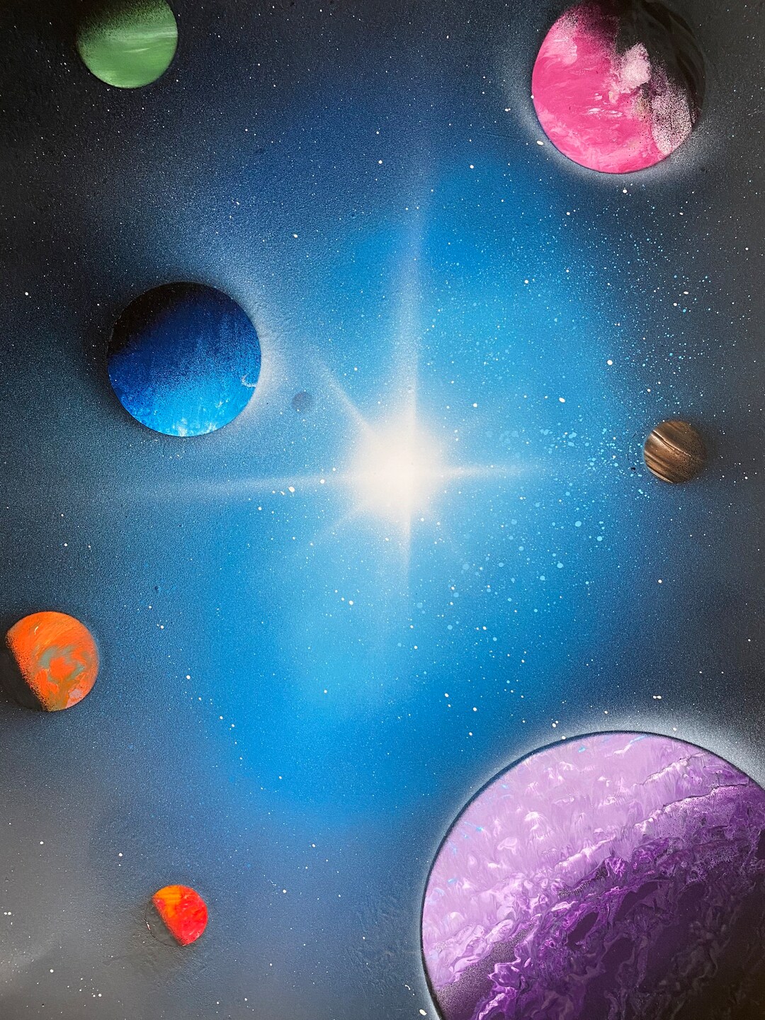 Spray Paint Art - Planets in a Blue Nebula - Etsy
