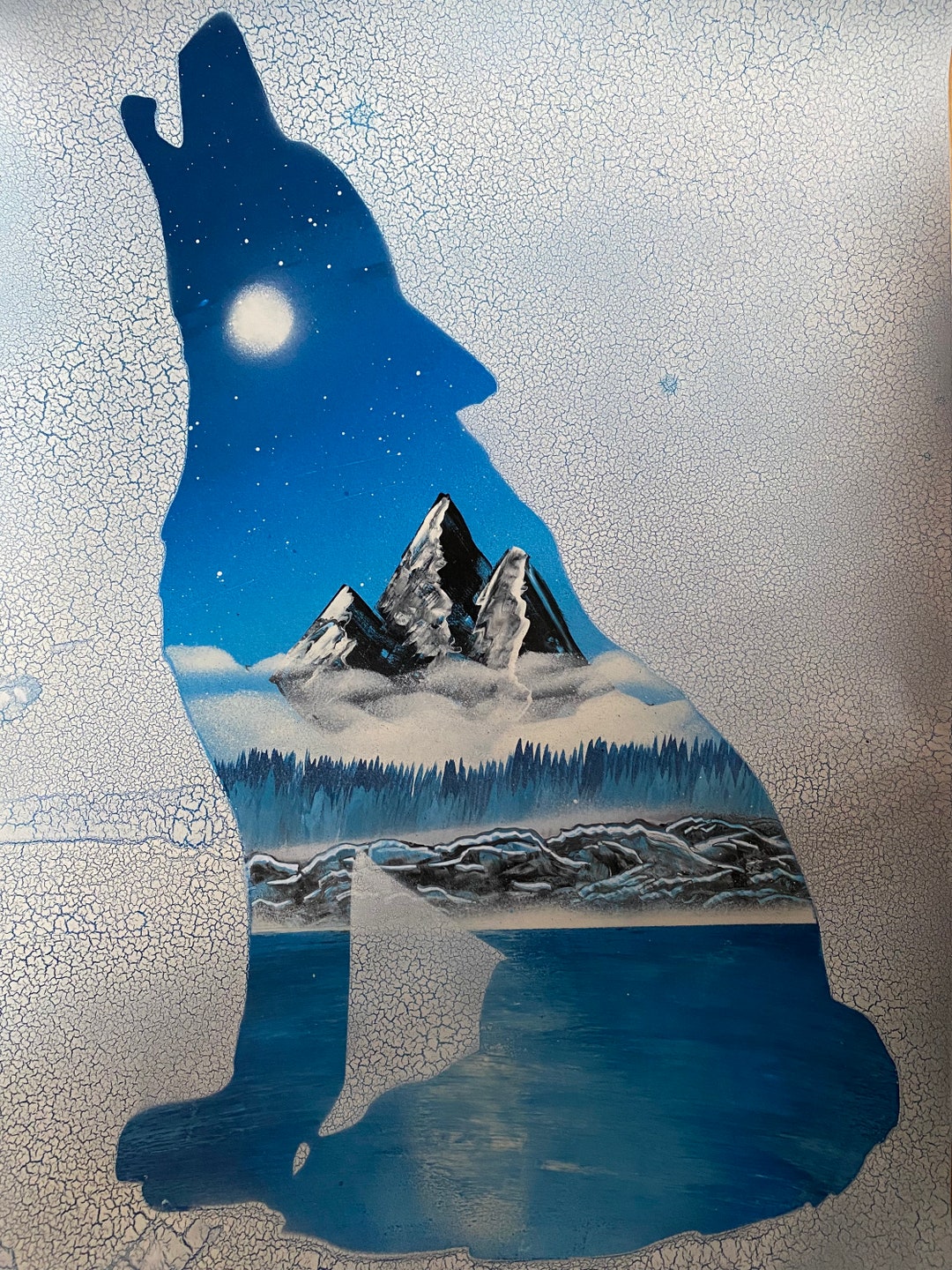 Spray Paint Art - Howling Wolf Silhouette - Etsy