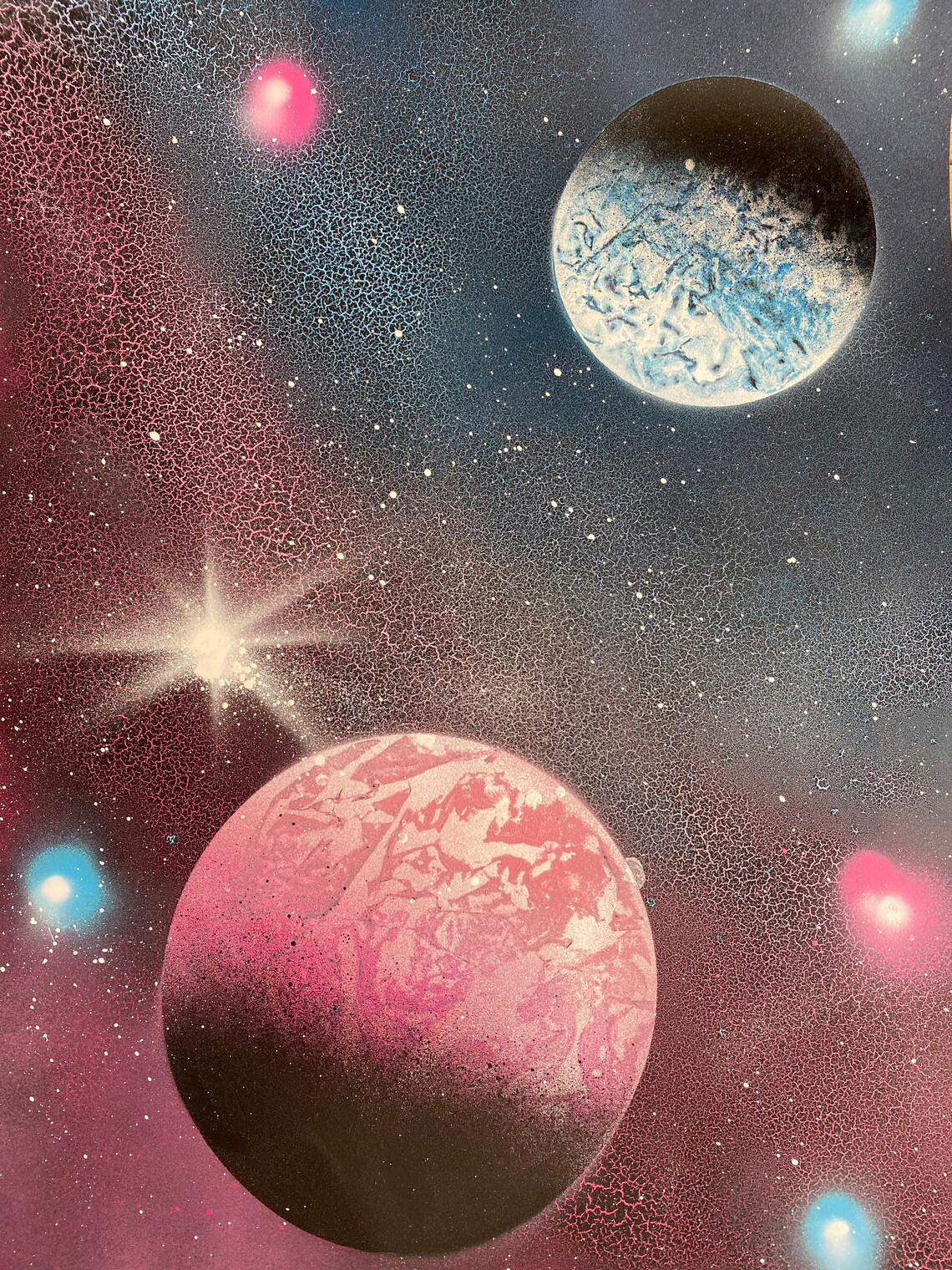 Spray Paint Art - Pink and Blue Crackled Nebula - Etsy