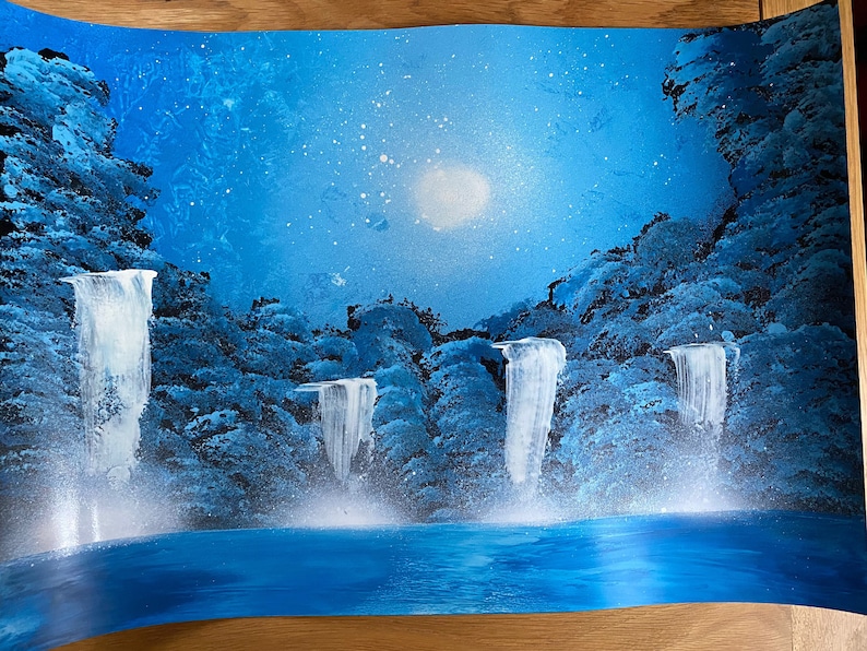 Spray Paint Art - Nighttime Waterfalls - Etsy