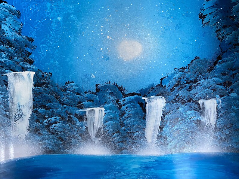 Spray Paint Art - Nighttime Waterfalls - Etsy