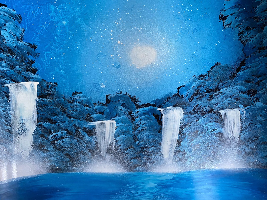 Spray Paint Art - Nighttime Waterfalls - Etsy