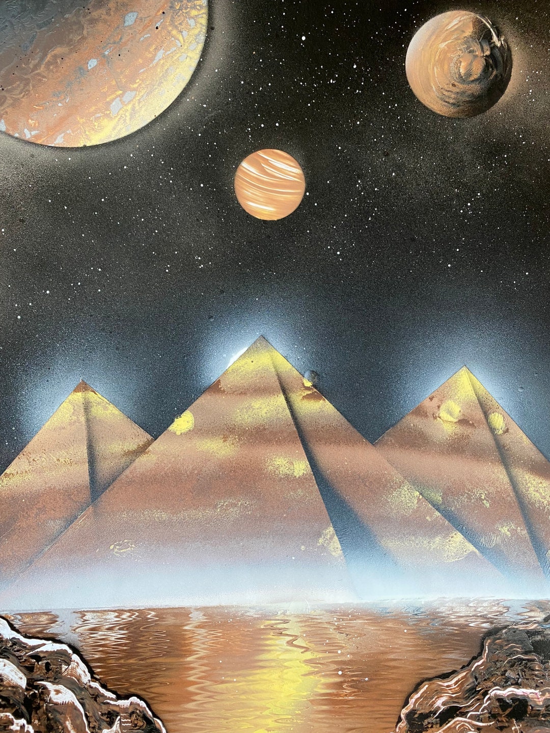 Spray Paint Art - Pyramids and Planets - Etsy