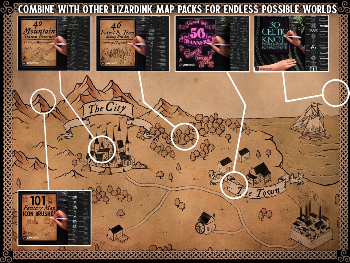 Fantasy Map Icons Volume 2 for Procreate and Photoshop, Map Symbol ...