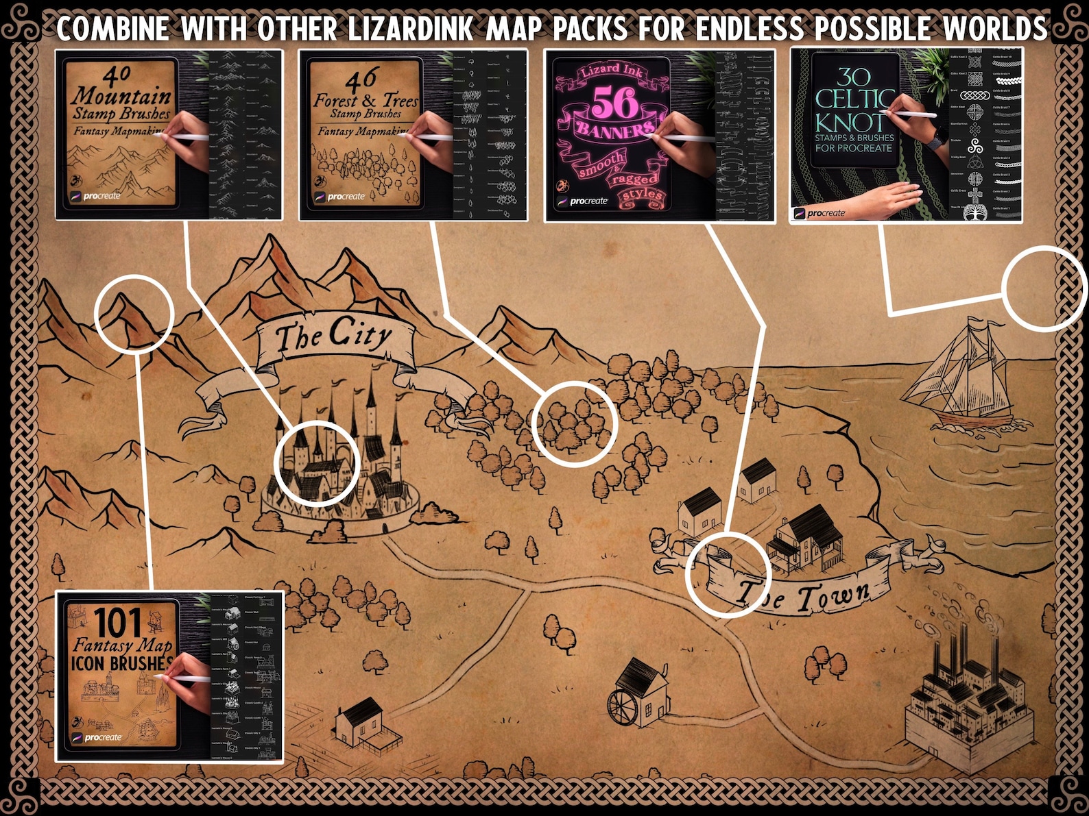 Fantasy Map Icons Volume 2 for Procreate and Photoshop, Map Symbol ...