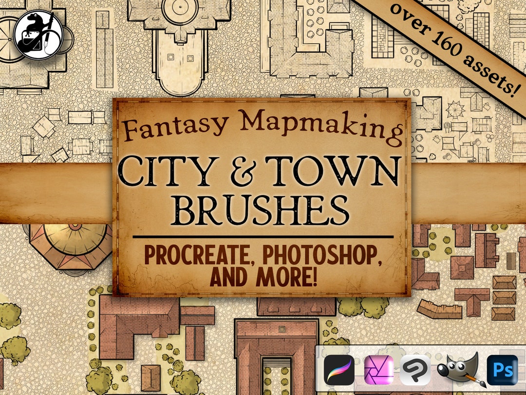 City Town Mapmaking Brushes for Photoshop, Procreate, Seamless Patterns ...