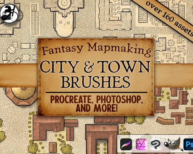 City Town Mapmaking Brushes for Photoshop, Procreate, Seamless Patterns ...