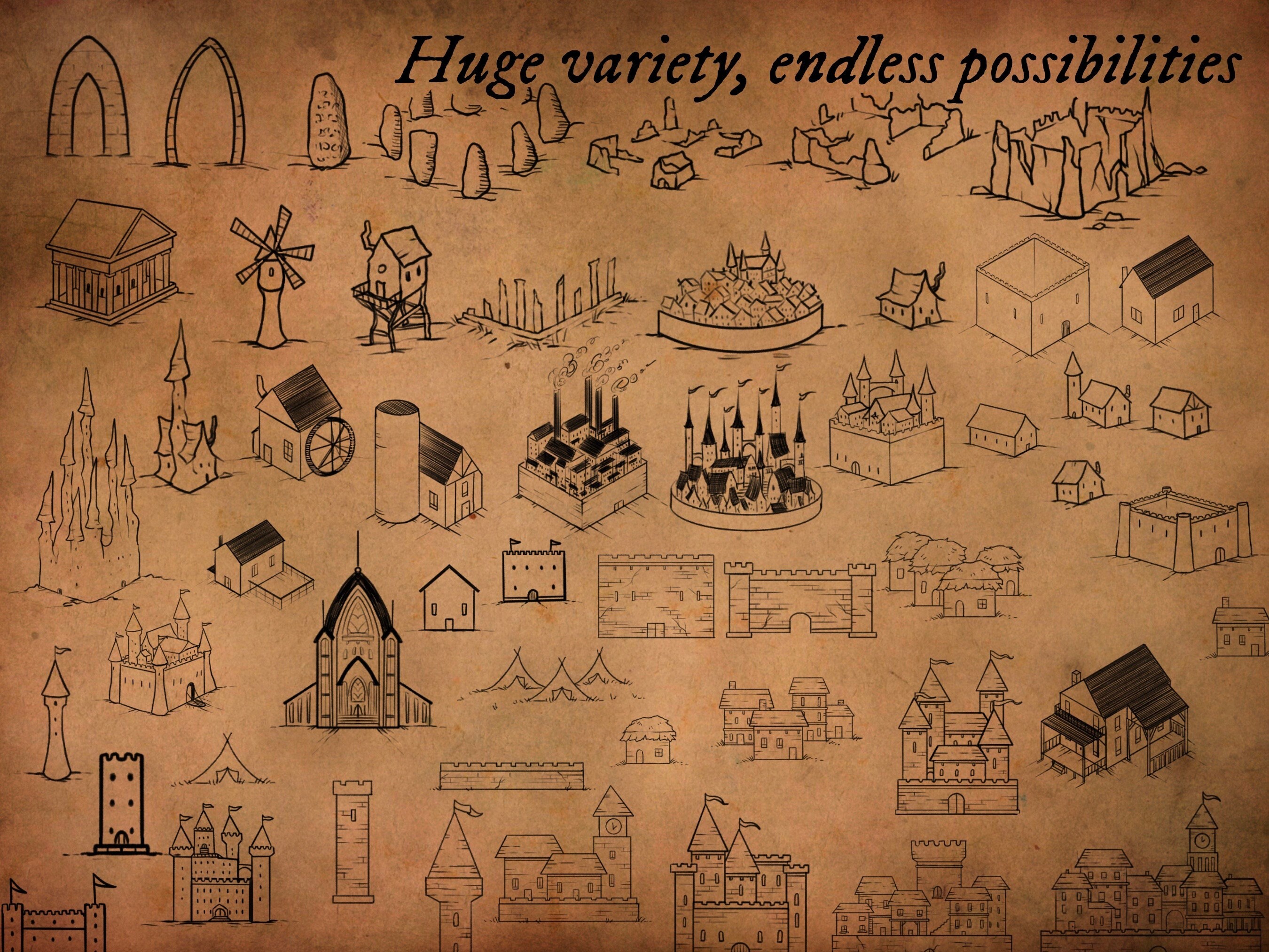 101 Fantasy Map Icons Brush Set: Procreate & Photoshop - Etsy