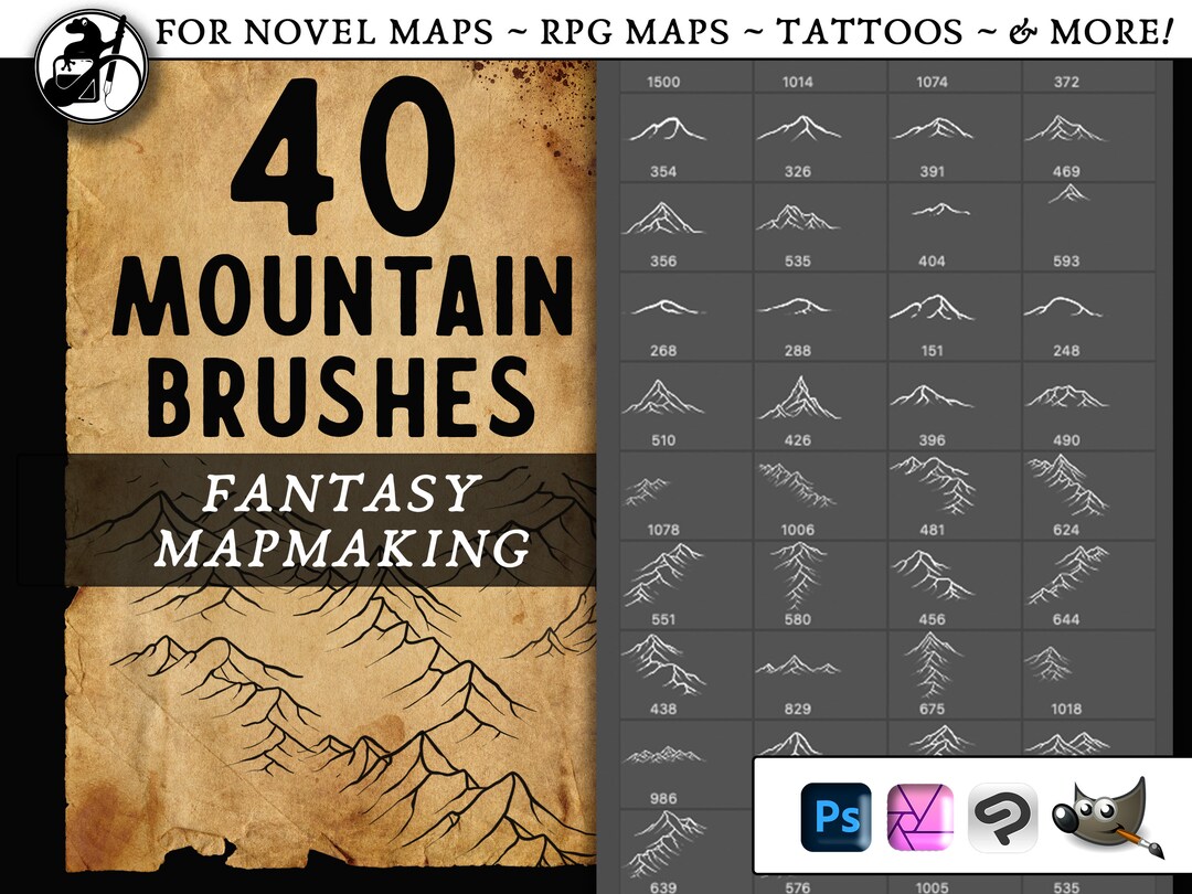 Mountain Brushes for Photoshop, Clip Studio, Gimp, Affinity Mountain ...