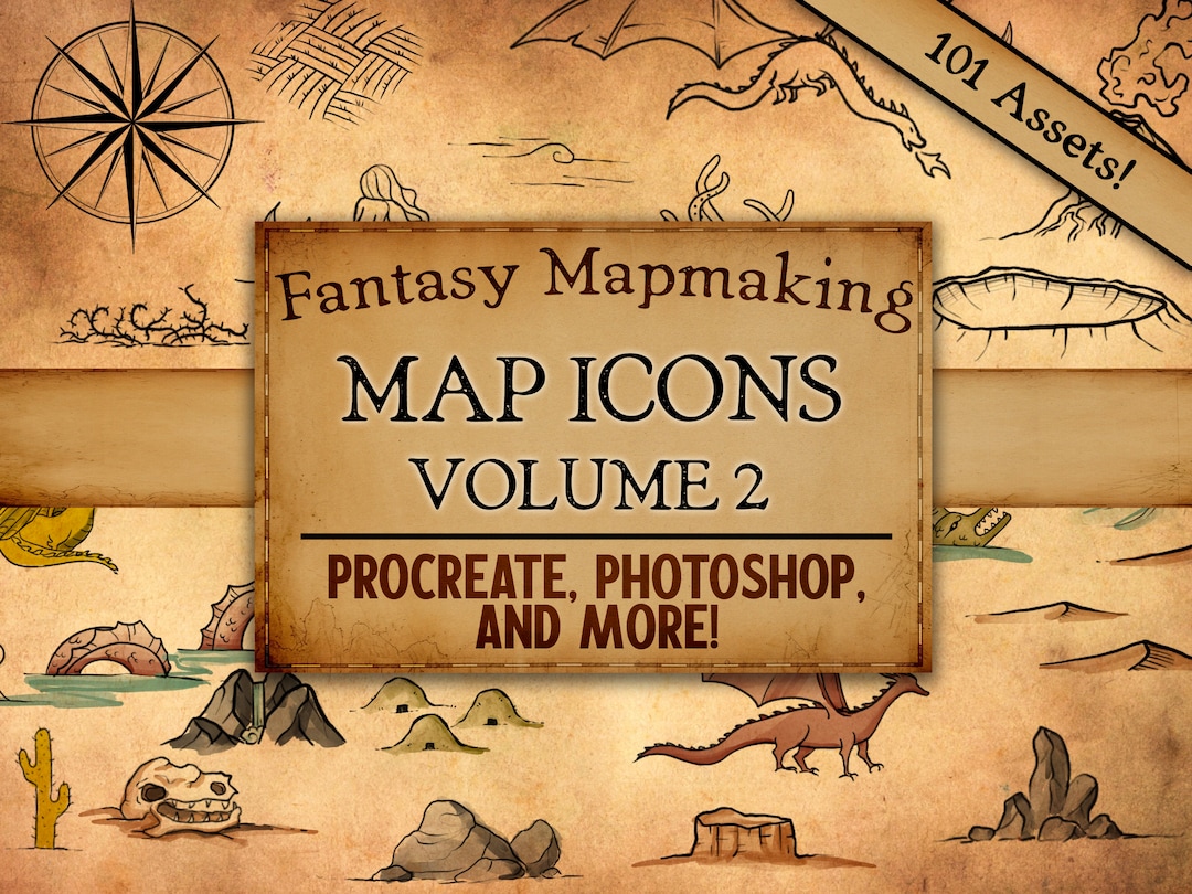 Fantasy Map Icons Volume 2 for Procreate and Photoshop, Map Symbol ...