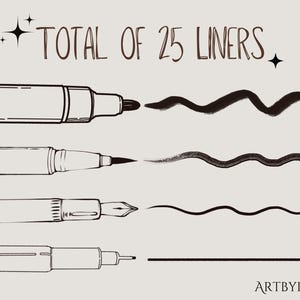 25 Fine Liner Digital Brushes for Procreate | Texture, Marker, Brush ...