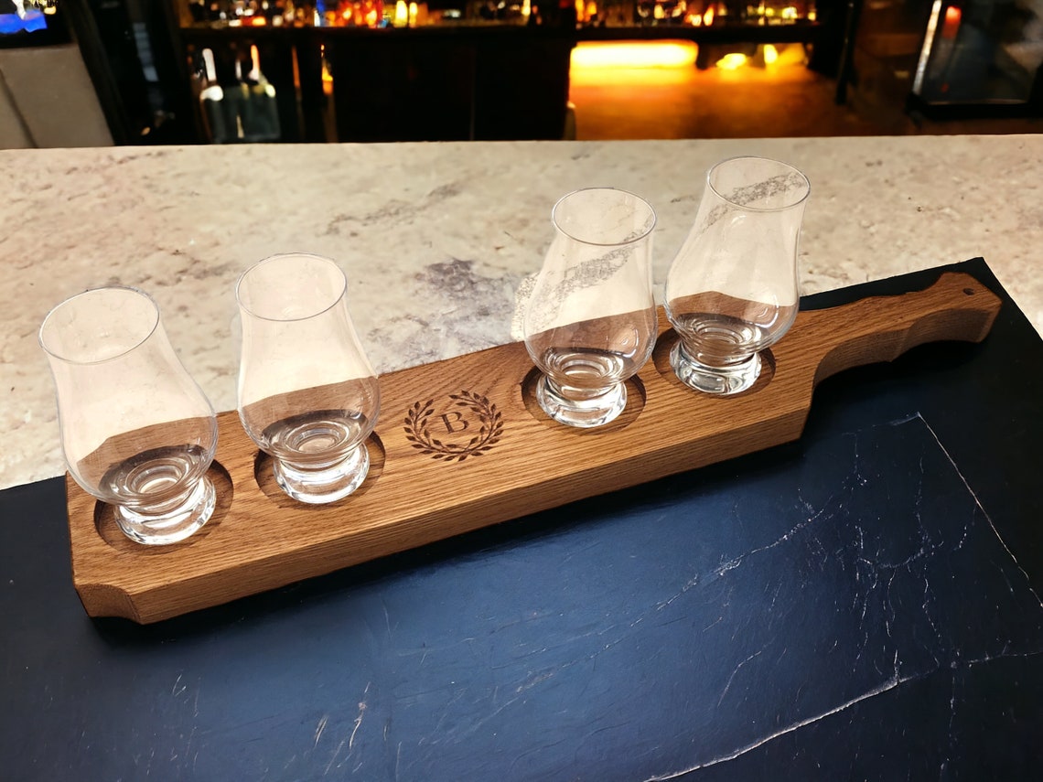 Bourbon Flight Board With Custom Engraving, White Oak Tasting Tray ...