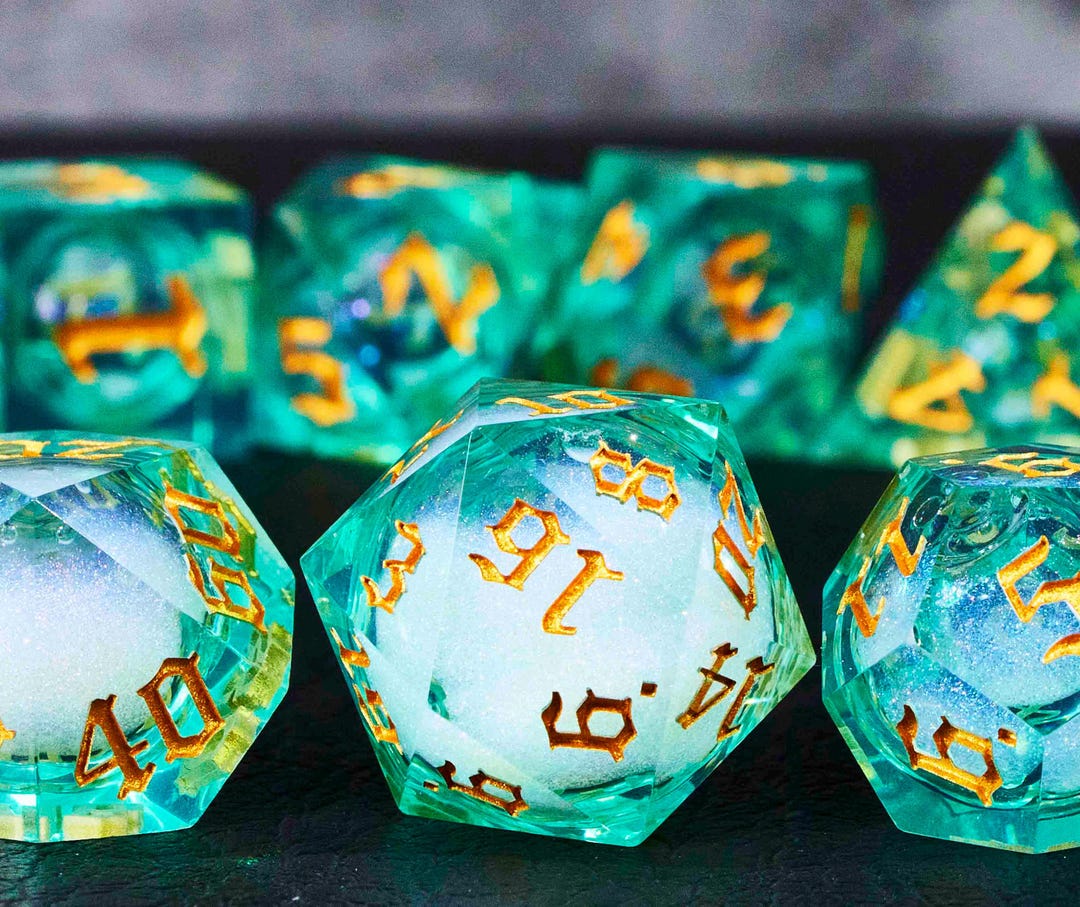 Gothic Jade Green Liquid Core Dice Set for Magic Game, Amazing Dungeons and Dragons Dice Set for ...