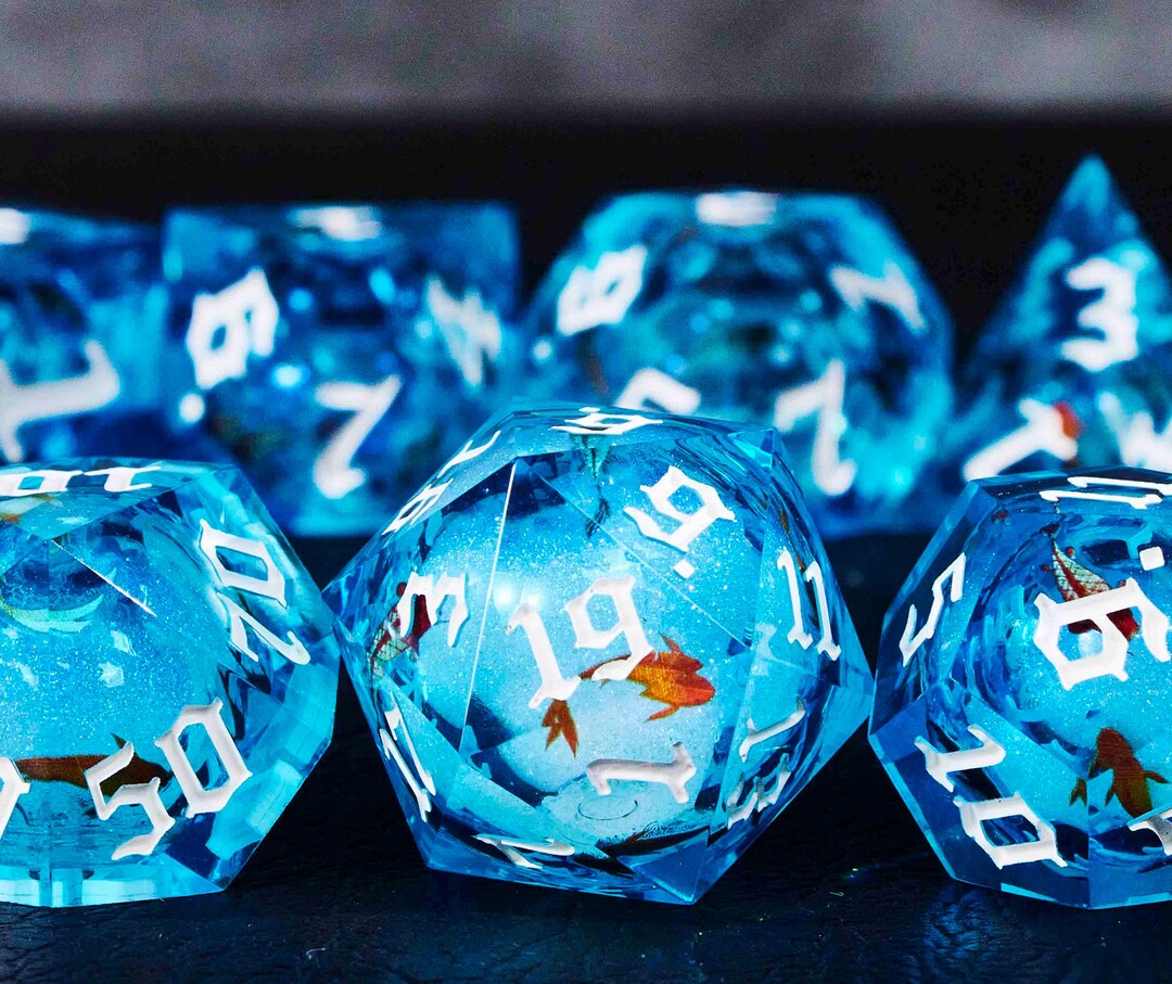 Gothic Blue Fish Liquid Core Dice Set for Collection, D&D Dice Set ...