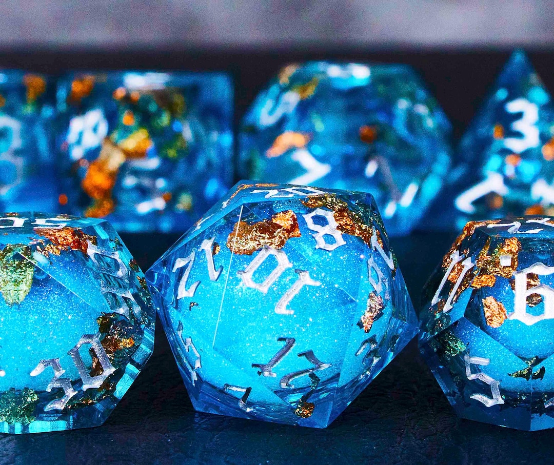 Gothic Blue Foil Liquid Core Dice Set for Dnd Characters, Dungeons and ...