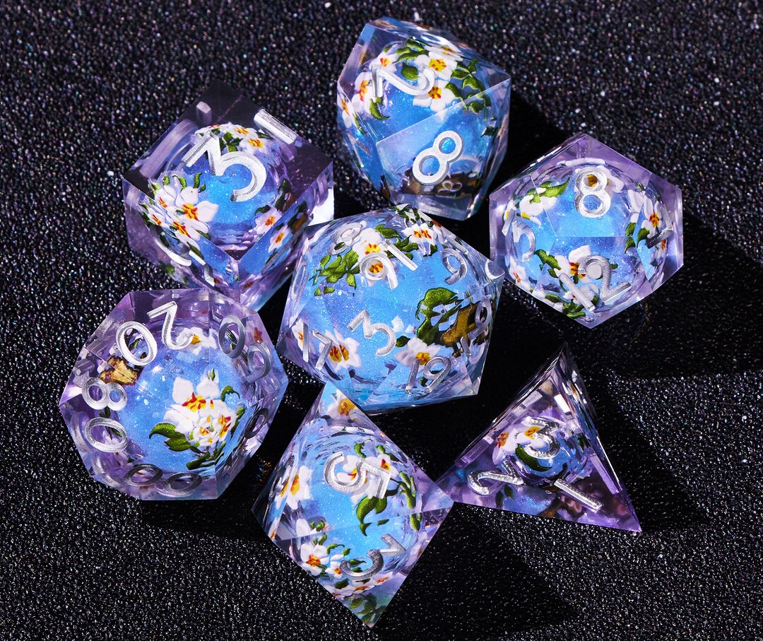 Flower-starry Liquid Core Dnd Dice Set for Role Playing Games, Gorgeous ...