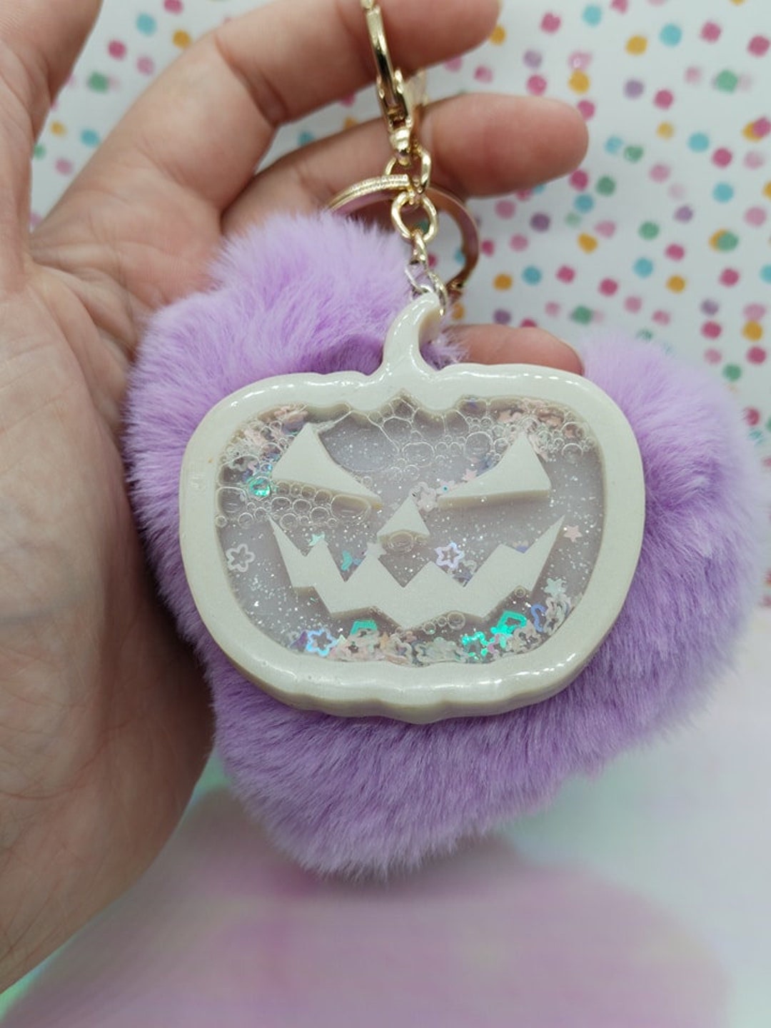Keychain Pastel Goth Cute Kawaii Halloween Pompom Pumpkin Purple - Etsy