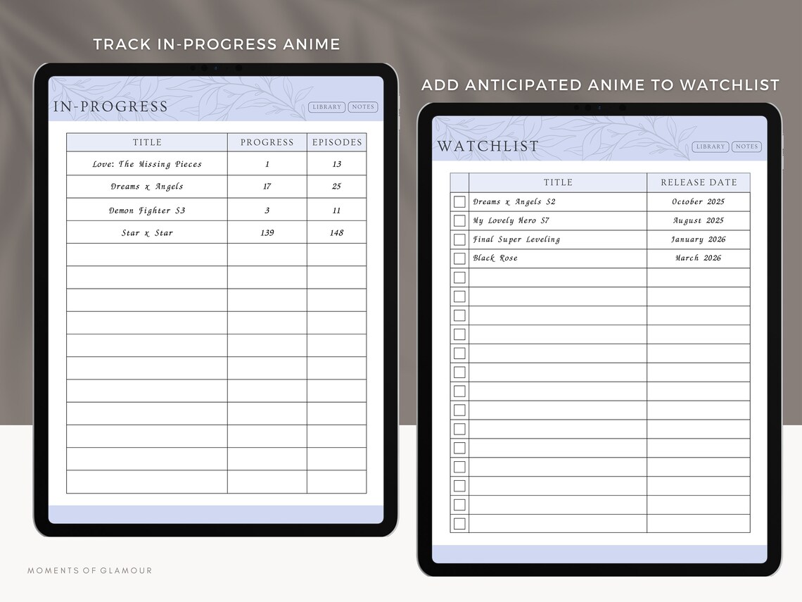 Digital Anime Journal Template Anime Checklist Anime Watchlist Digital ...