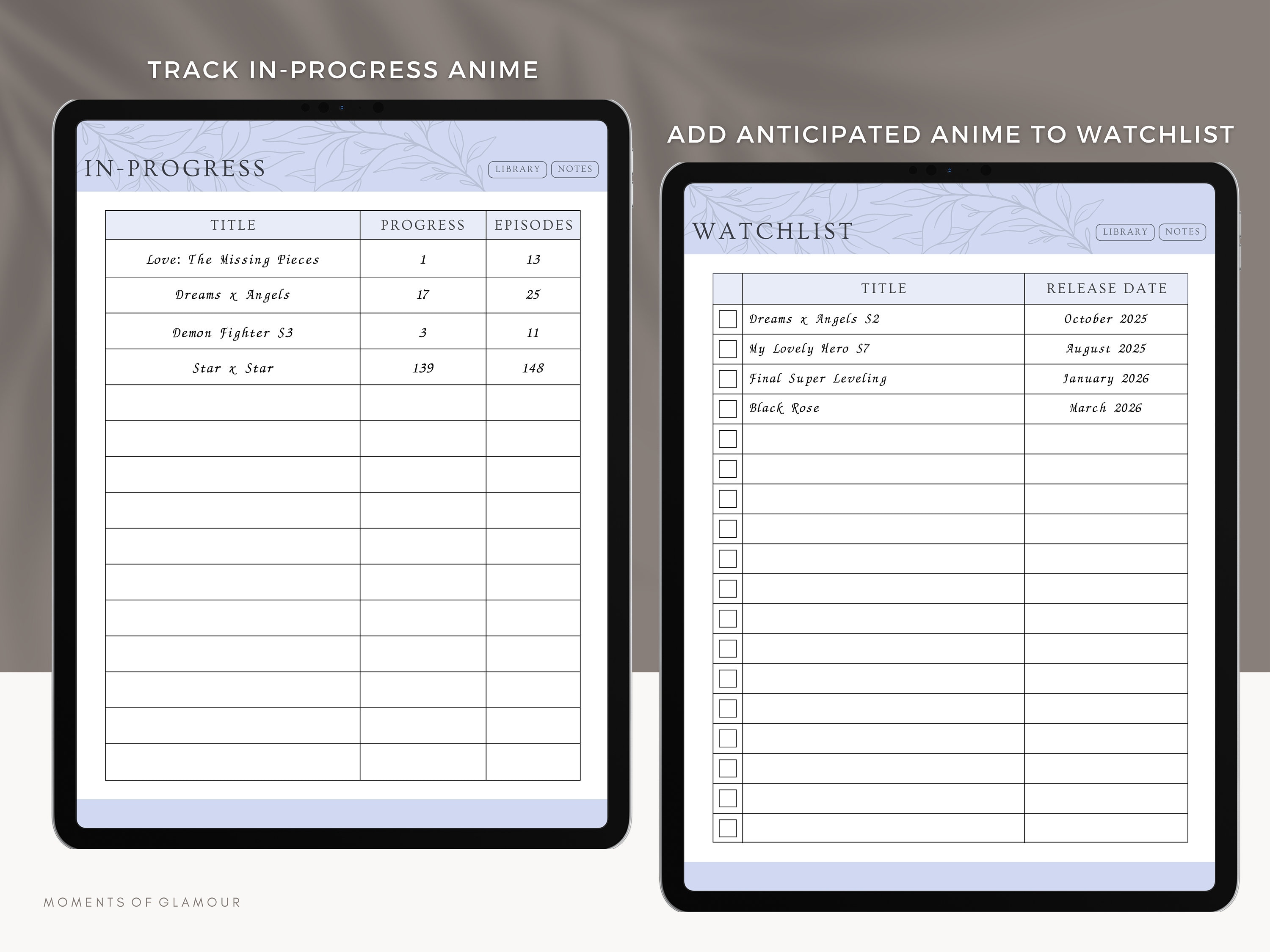 Digital Anime Journal Template Anime Checklist Anime Watchlist Digital ...