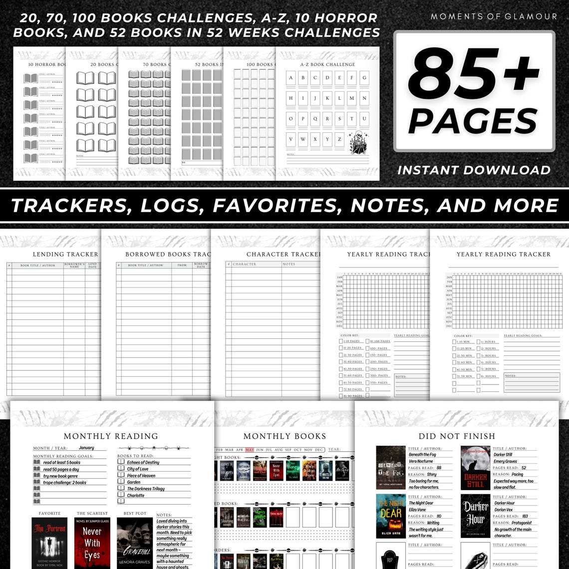 Horror Printable Reading Log Book Tracker Template for Journaling ...