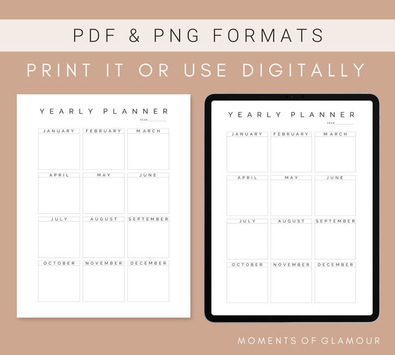 Simple Yearly Planner Year at a Glance Printable & - Etsy