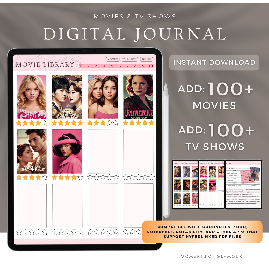 Digital Movie Journal for Tv Watching Digital Logbook for Movie ...